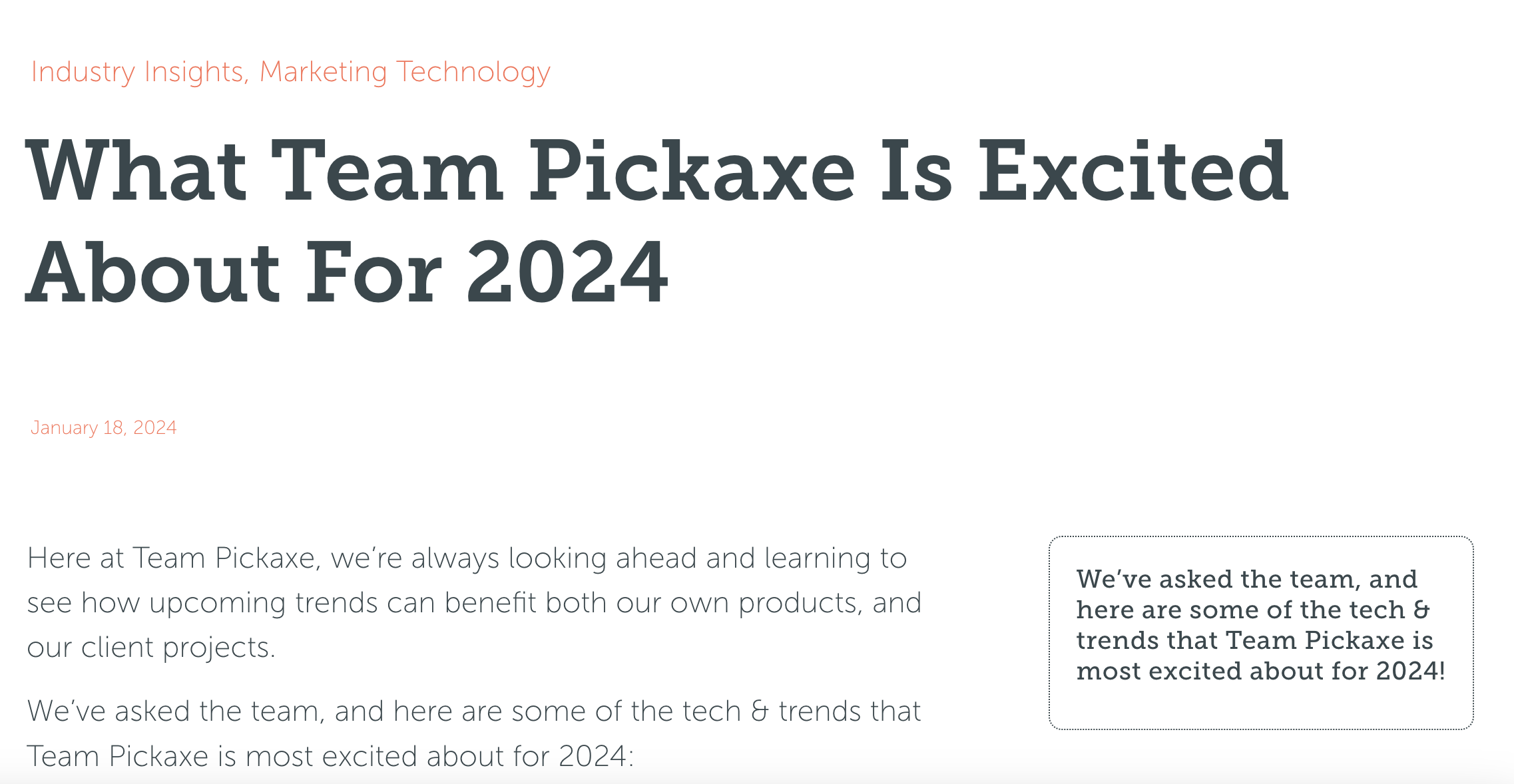 What Team Pickaxe is excited about for 2024